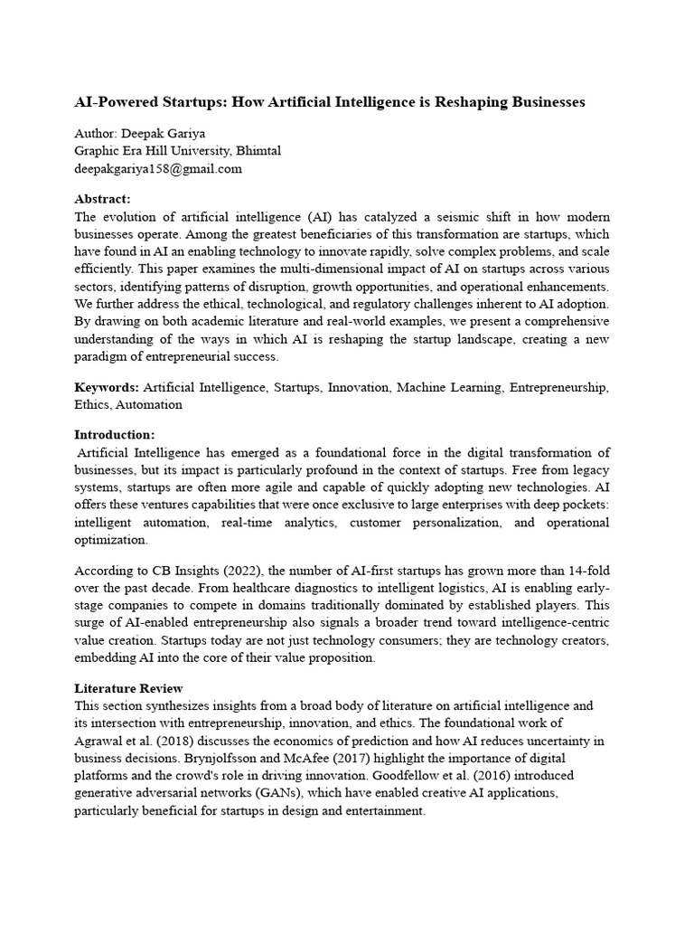 AI-Powered Startups - Deepak Gariya | PDF | Artificial Intelligence | Intelligence (AI) & Semantics