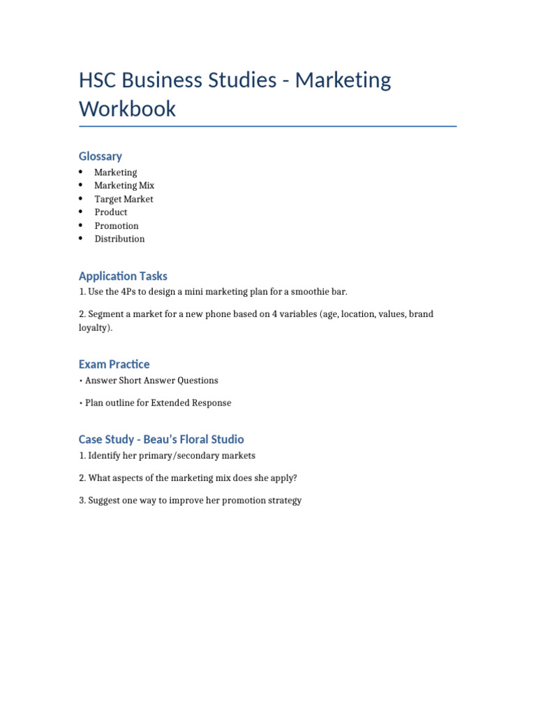 HSC Marketing Workbook Guide | PDF