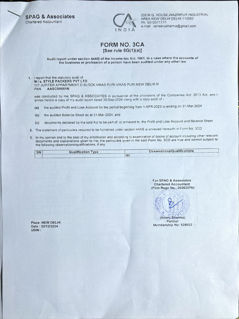 SPPL Form 3CA 2023-24 | PDF