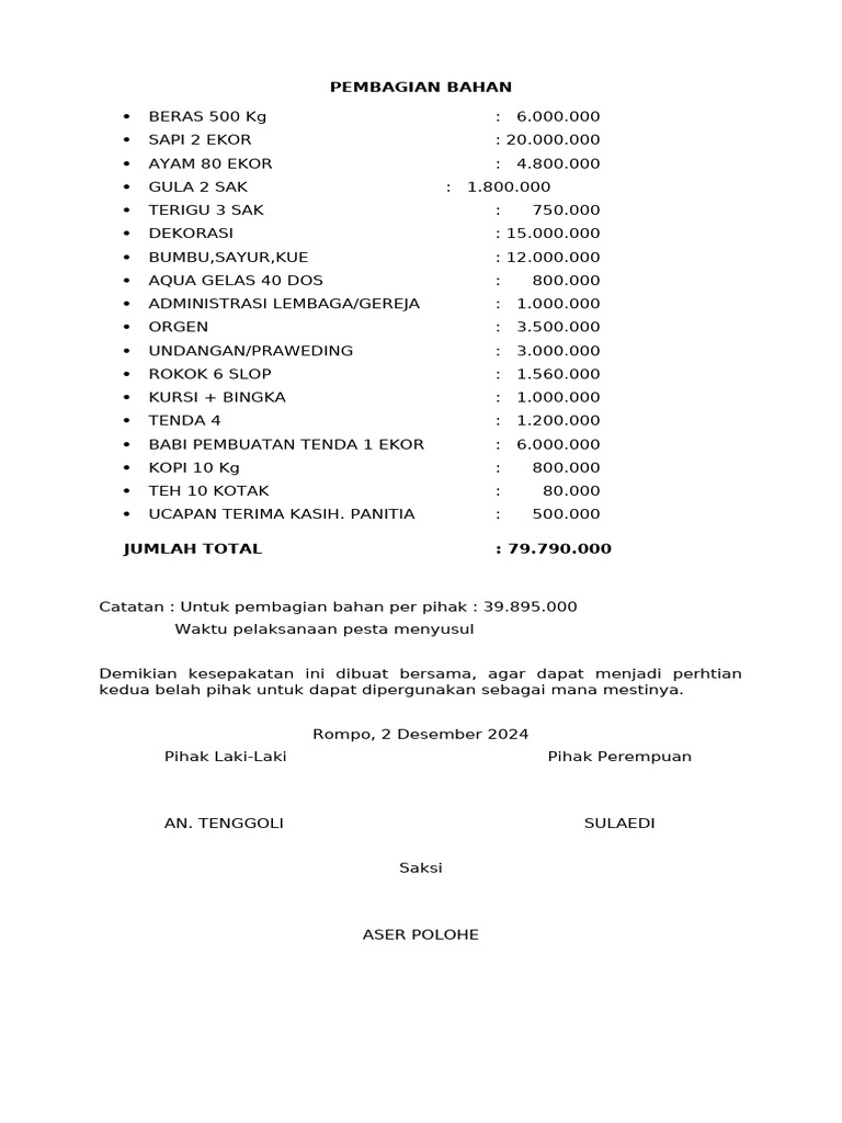Pembagian Bahan Pesta Ril | PDF