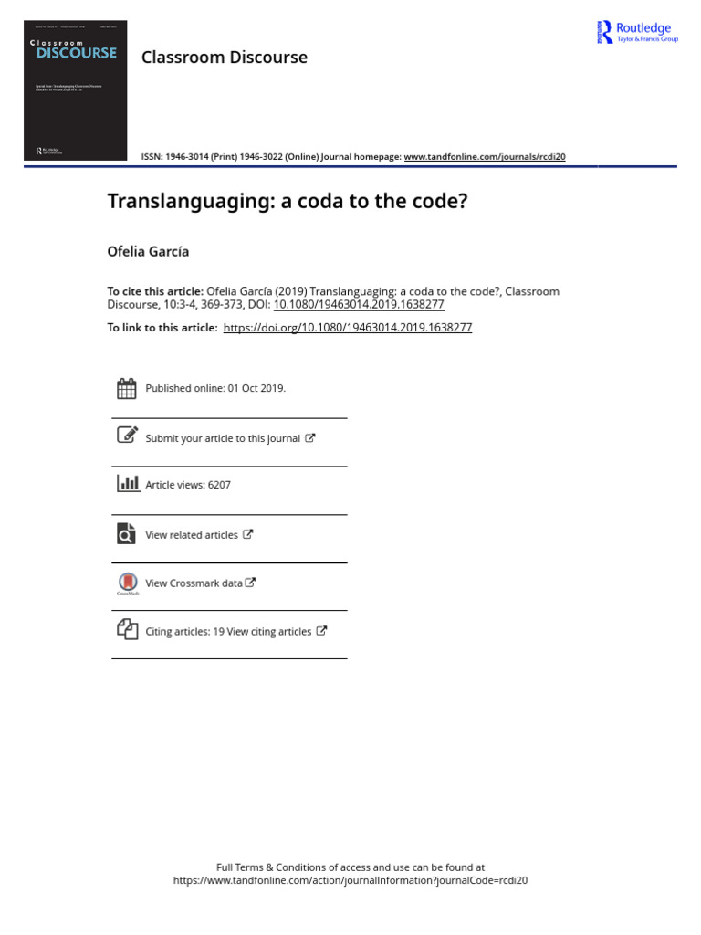 Translanguaging A Coda To The Code | PDF | Multilingualism | Liberal ...