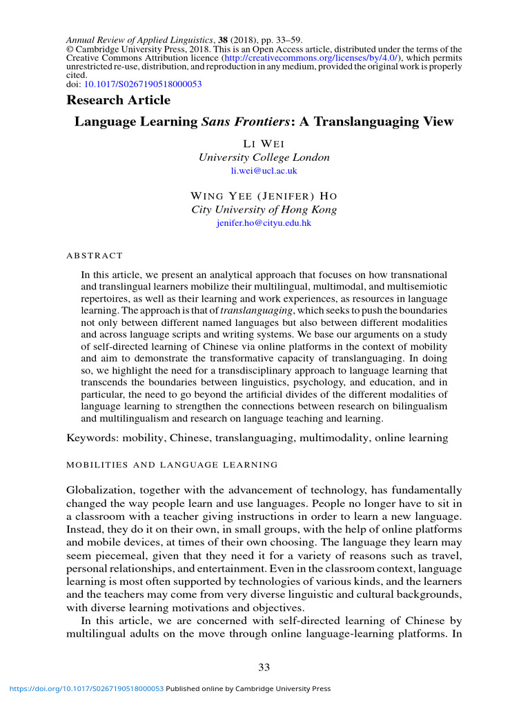 language-learning-sans-frontiers-a-translanguaging-view | PDF | Multilingualism | Second Language