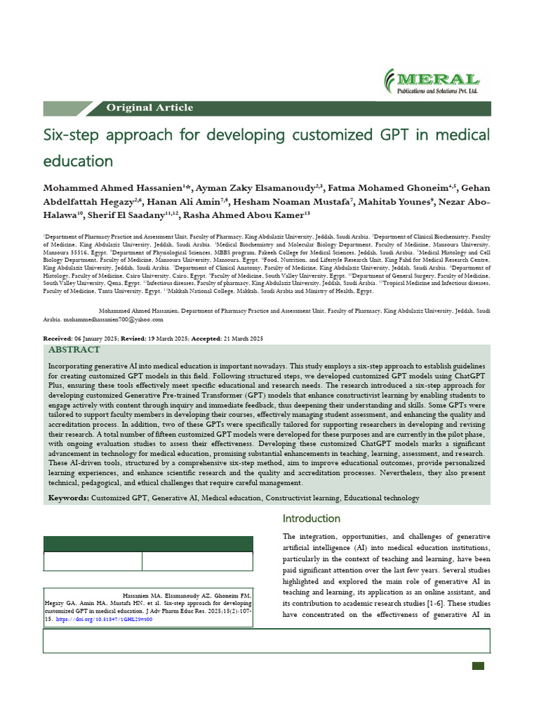 Six-Step Approach For Developing Customized GPT in Medical Education ...