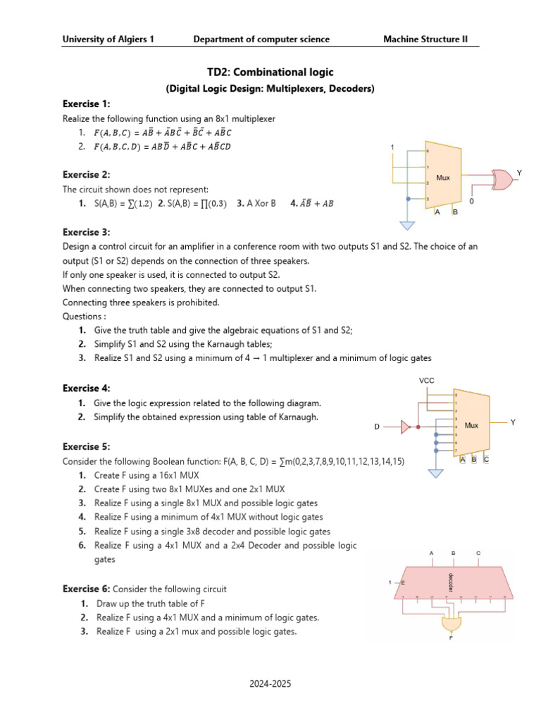 S2 - Tuto 2 Digital Logic Design | PDF | Logic Synthesis | Electronics