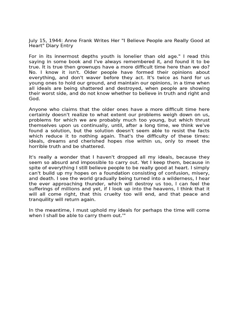 Anne Frank Diary Excerpt | PDF