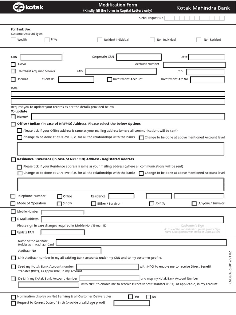 Account Modification Request Form | PDF | Banks | Point Of Sale