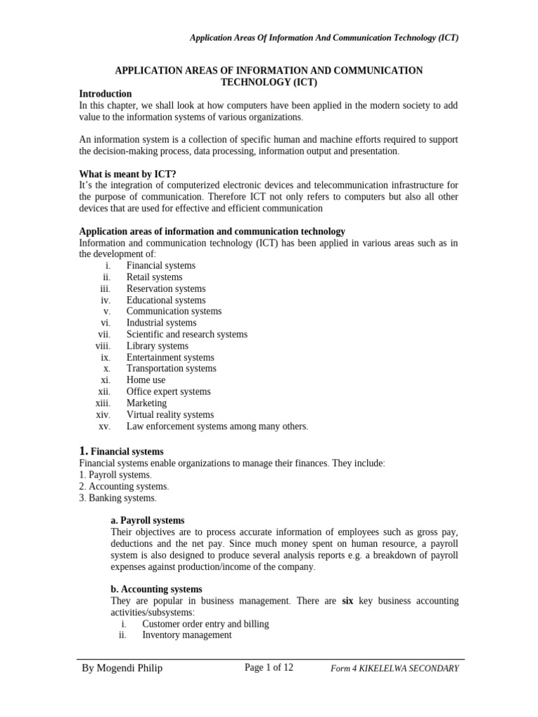 Notes Form 4 Application Areas of ICT Form 4 | PDF | Cheque | Point Of Sale