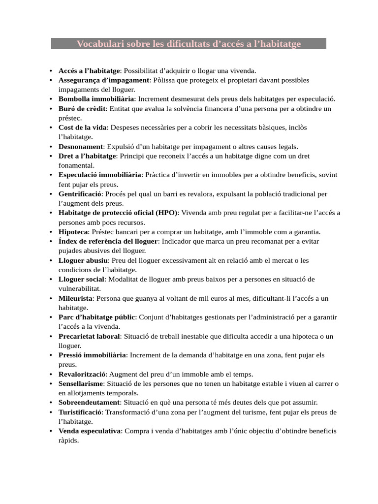 Vocabulari Accés Habitatge | PDF
