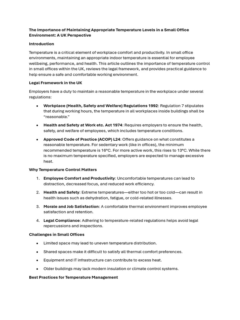 Temperature Small Office UK | PDF | Employment | Occupational Safety ...