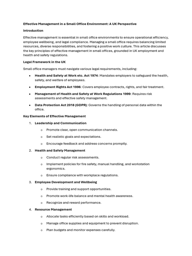 Effective Management Small Office UK | PDF | Occupational Safety And ...