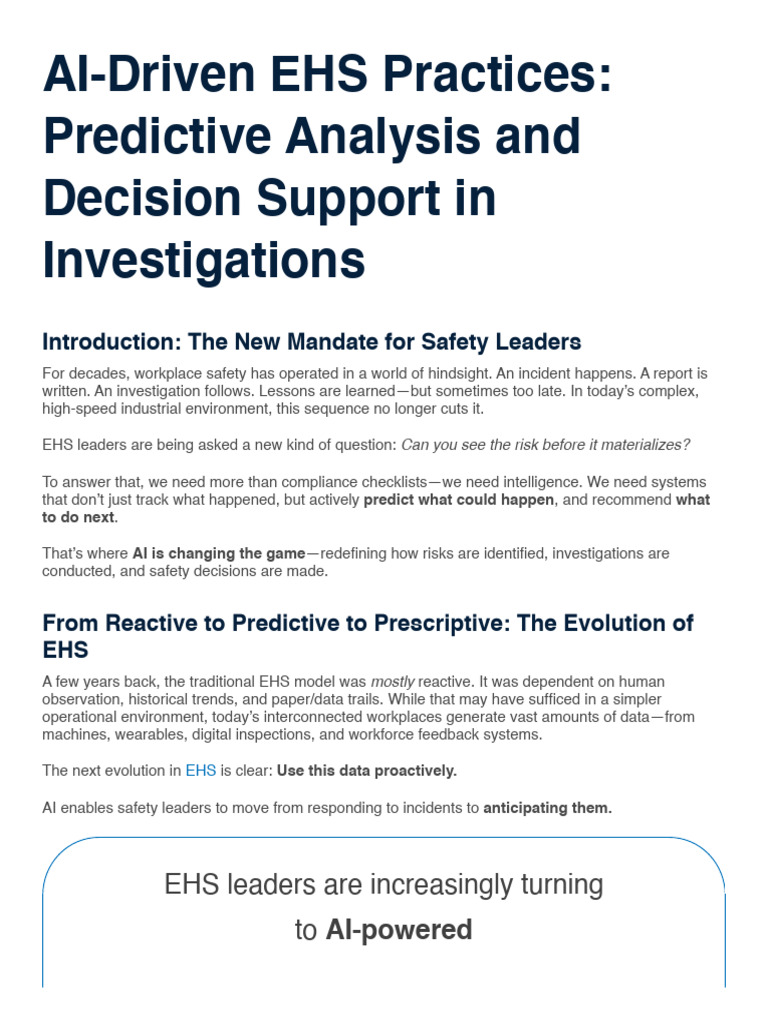 AI in EHS: Predictive Safety Management | PDF | Artificial Intelligence ...