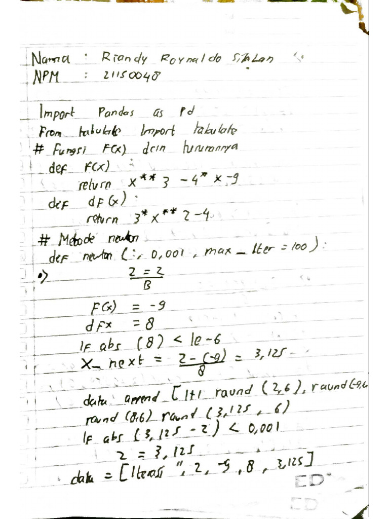 tugas metode newton_Riandy Silaban 21150048 | PDF