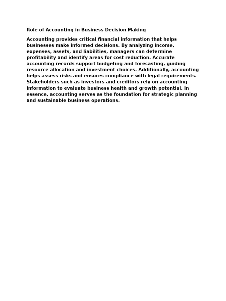 Accounting's Role in Business Decisions | PDF