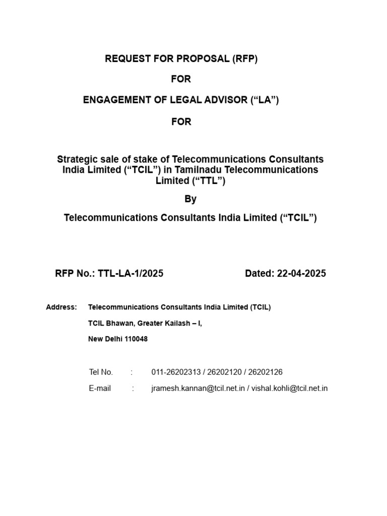TTL Tender - Legal Adviser - Final | PDF | Conflict Of Interest ...