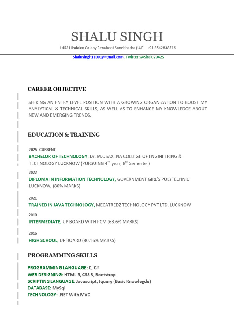 Shalu Singh Resume | PDF