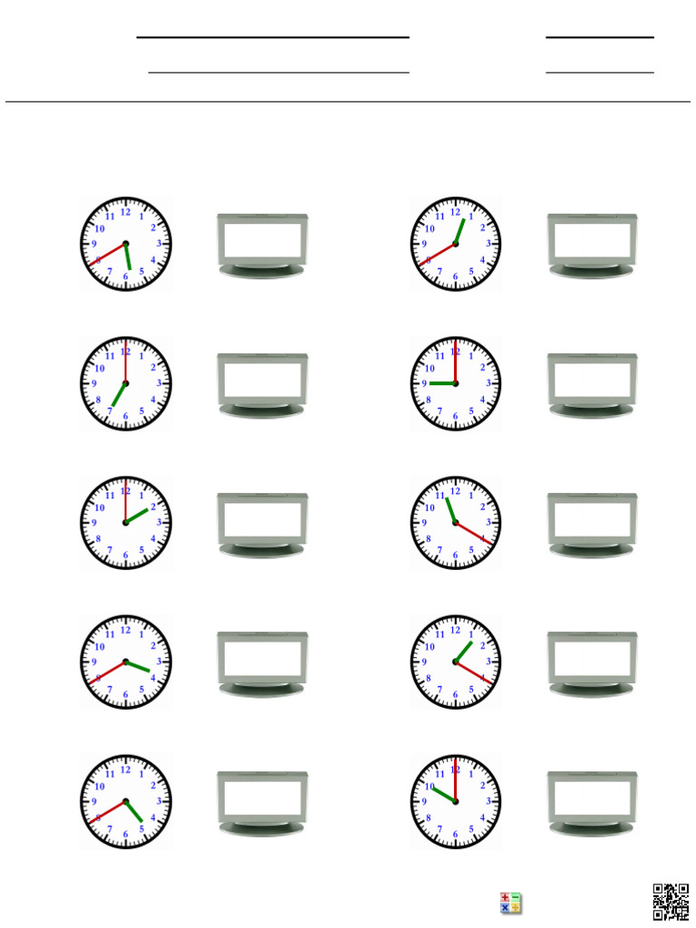 Clock Time Matching Worksheet | PDF