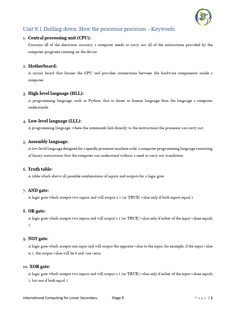 Year 9 Keywords ClassD V1 | PDF | Computer Network | Input/Output