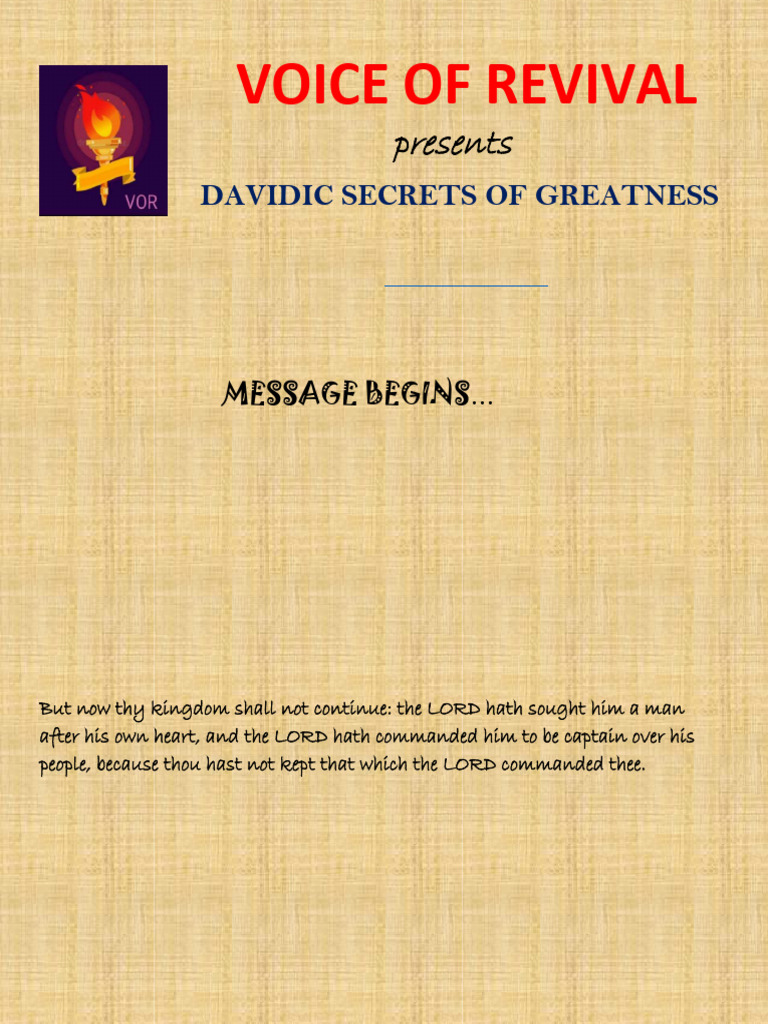Davidic Secrets of Greatness | PDF | Anointing | David