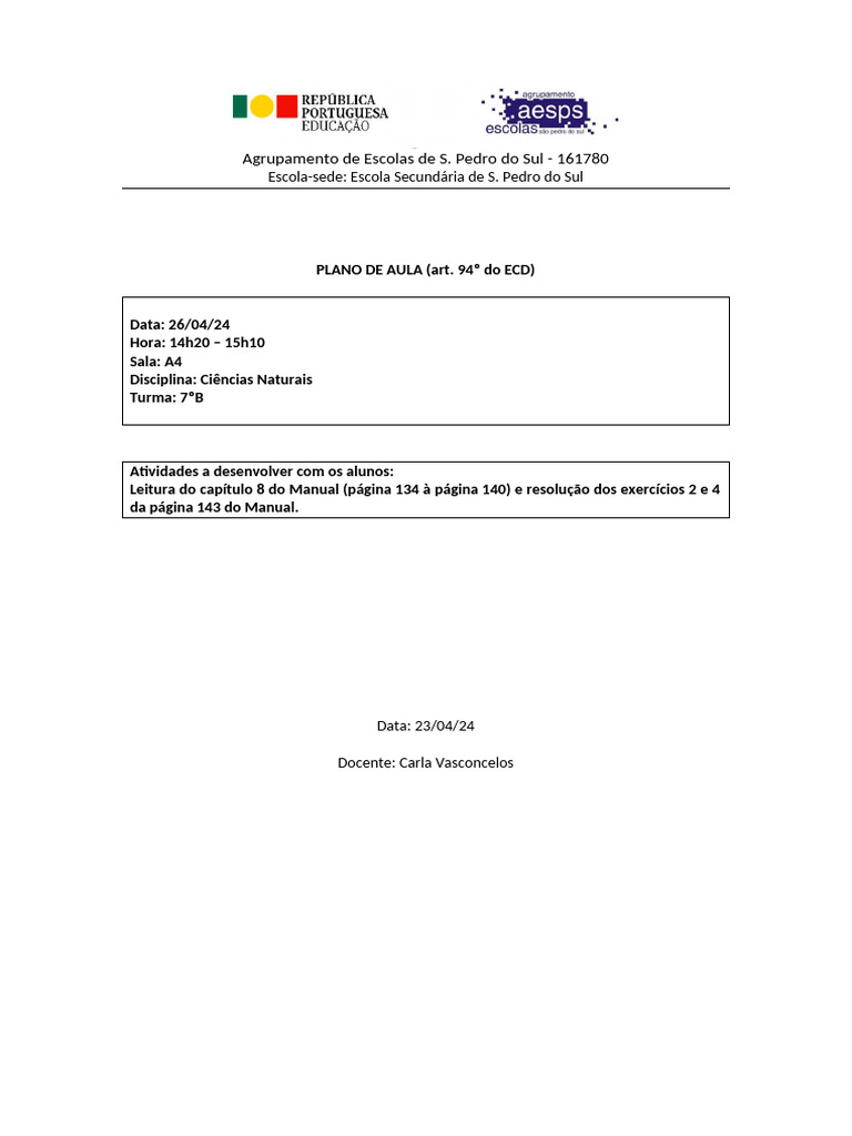 Plano de Aula 7B | PDF