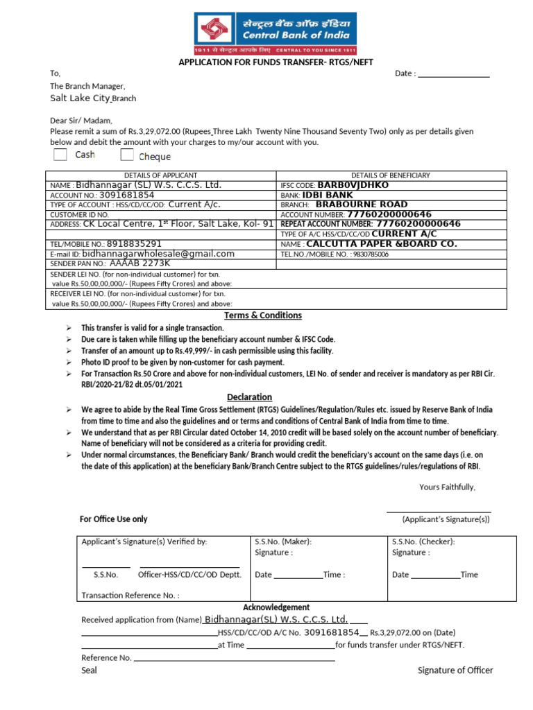 RTGS NEFT Application Format Rtgs NEW FORMAT | PDF | Financial ...