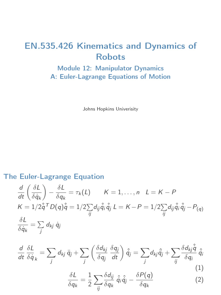 12A Euler-Lagrange Equations of Motion | PDF | Physical Phenomena | Physical Sciences