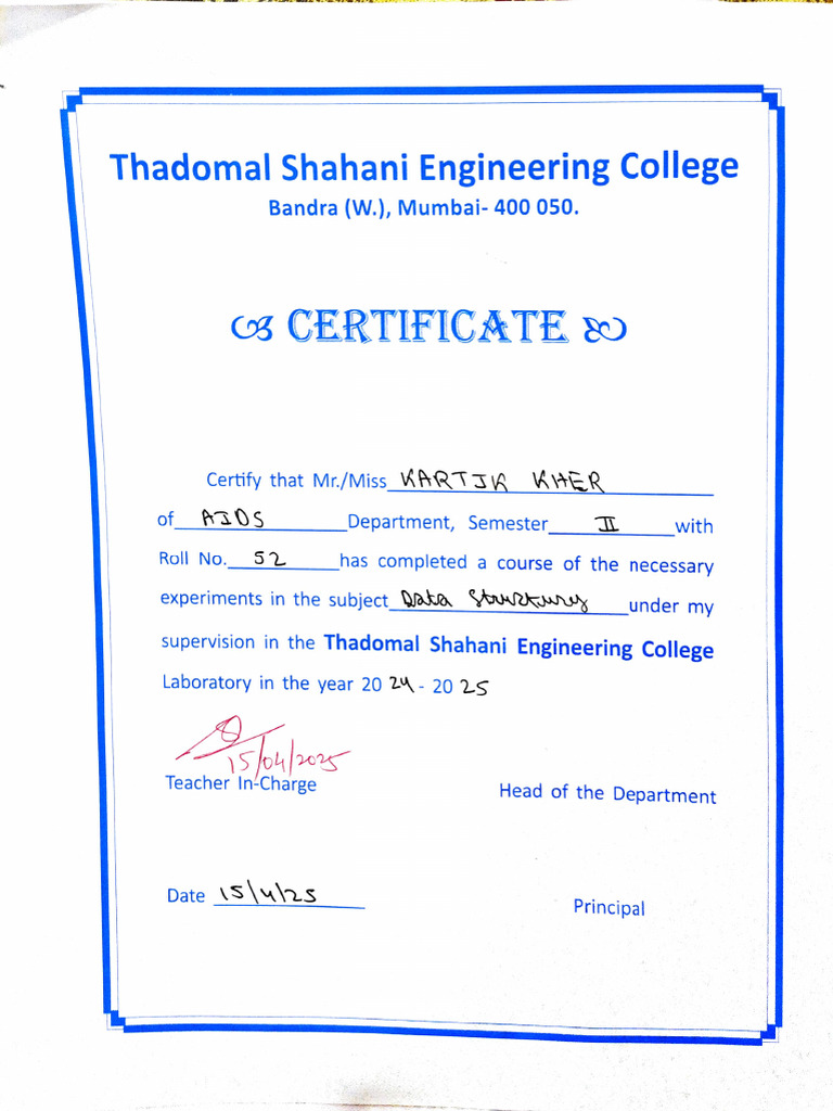 Kartik Kher A 52 Ds Lab | PDF | Algorithms And Data Structures ...