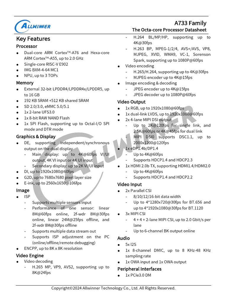 A733 Datasheet V0.91 | PDF | Input/Output | Computer Architecture