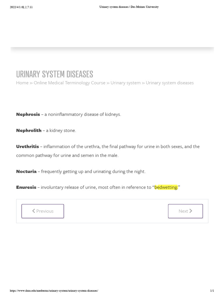 Urinary System Diseases - Des Moines University | PDF
