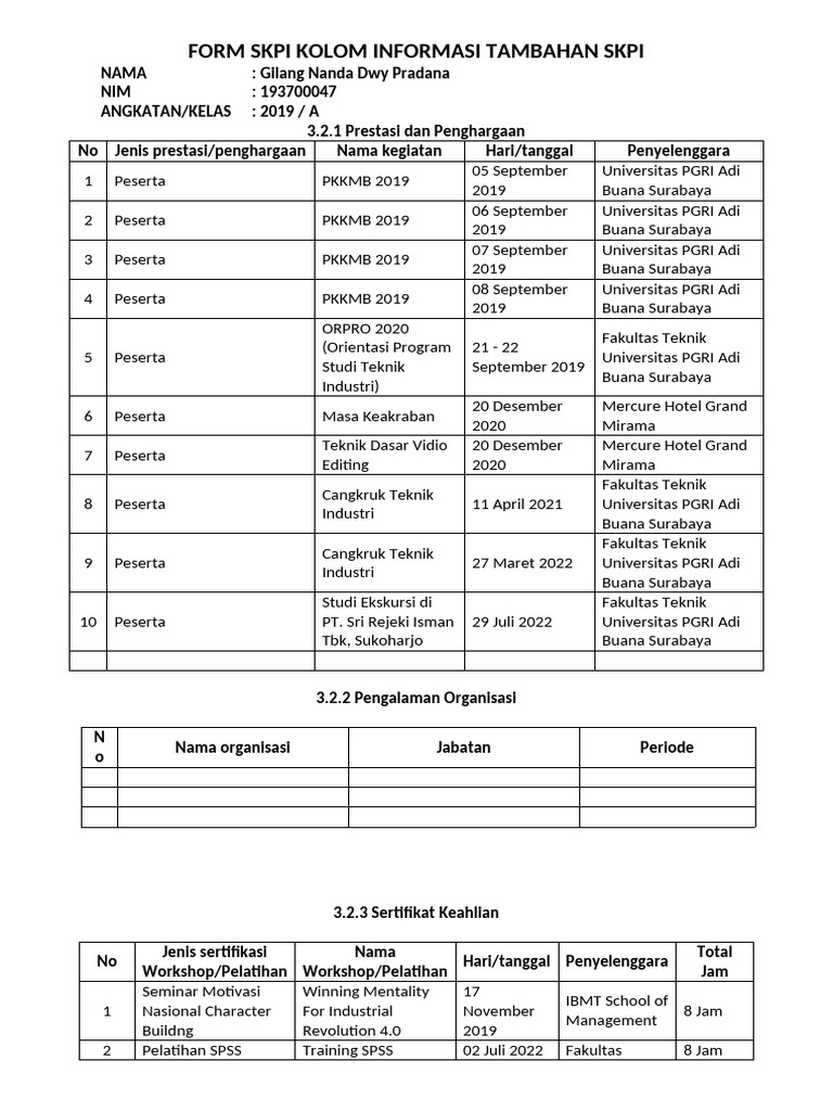 Form Isian Skpi-1 | PDF