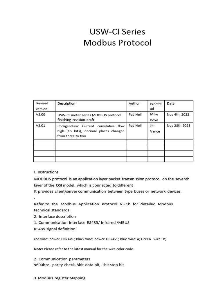 USW Big Size Meter MODBUS PROTOCOL | PDF | Data Transmission | Computing