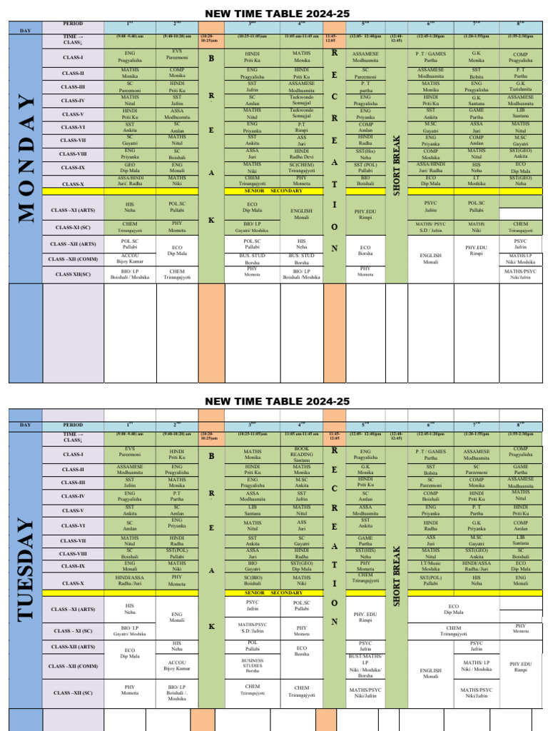 2024-25 School Timetable Overview | PDF