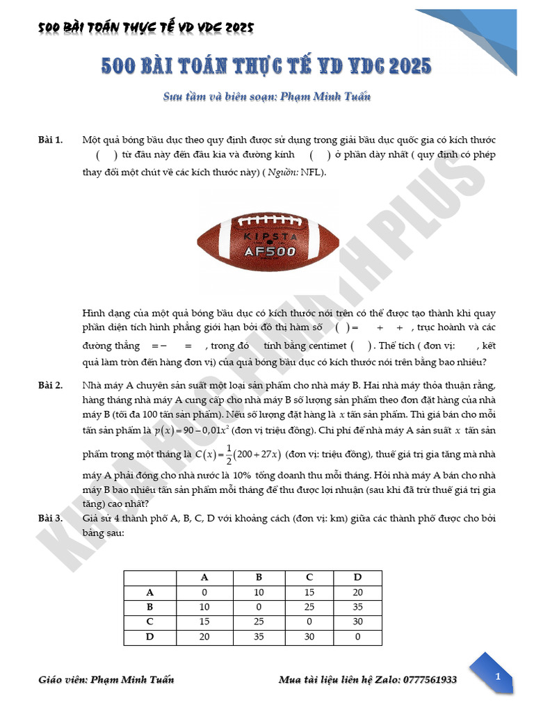 (ĐỀ) 500 BÀI TOÁN THỰC TẾ VD VDC 2025 - TẬP 11 | PDF