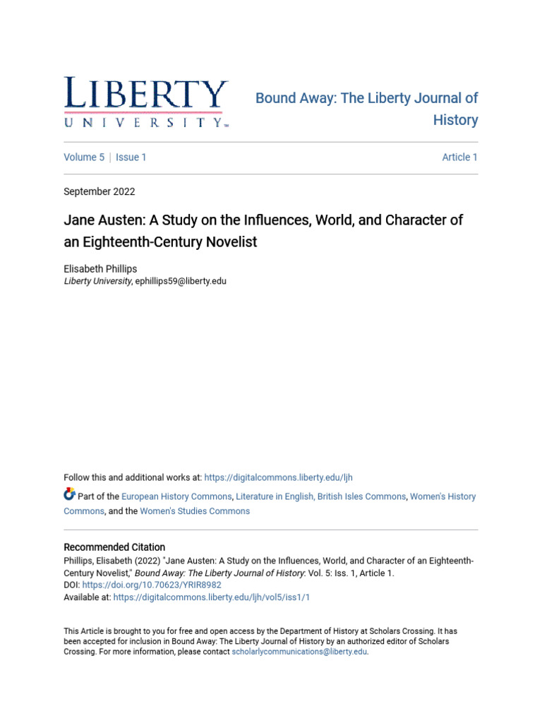 Jane Austen_ A Study on the Influences World and Character of a | PDF ...