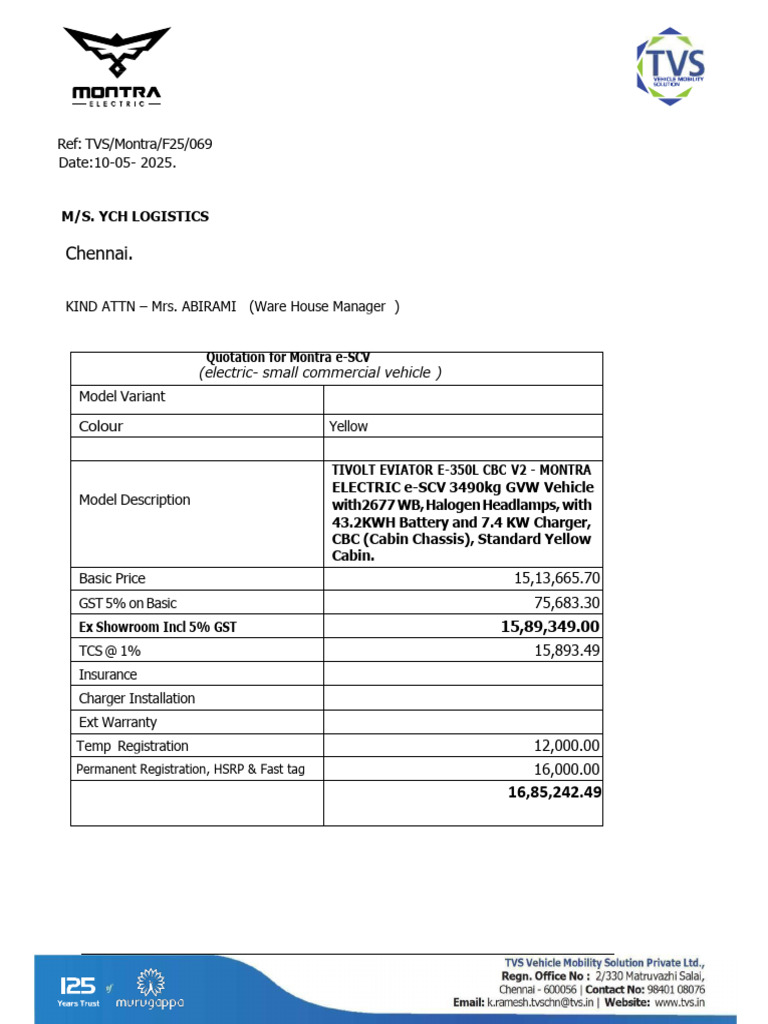 Quotation - YCH Logistics Final | PDF | Vehicles
