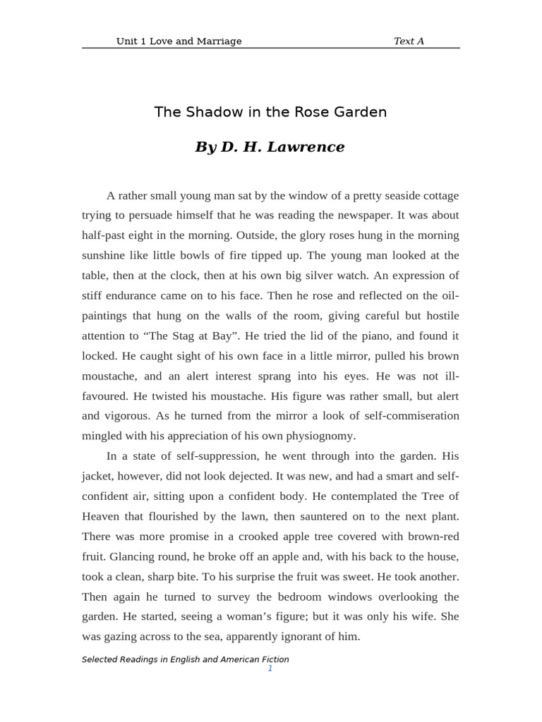 Unit 1 Text A The Shadow in The Rose Garden | PDF