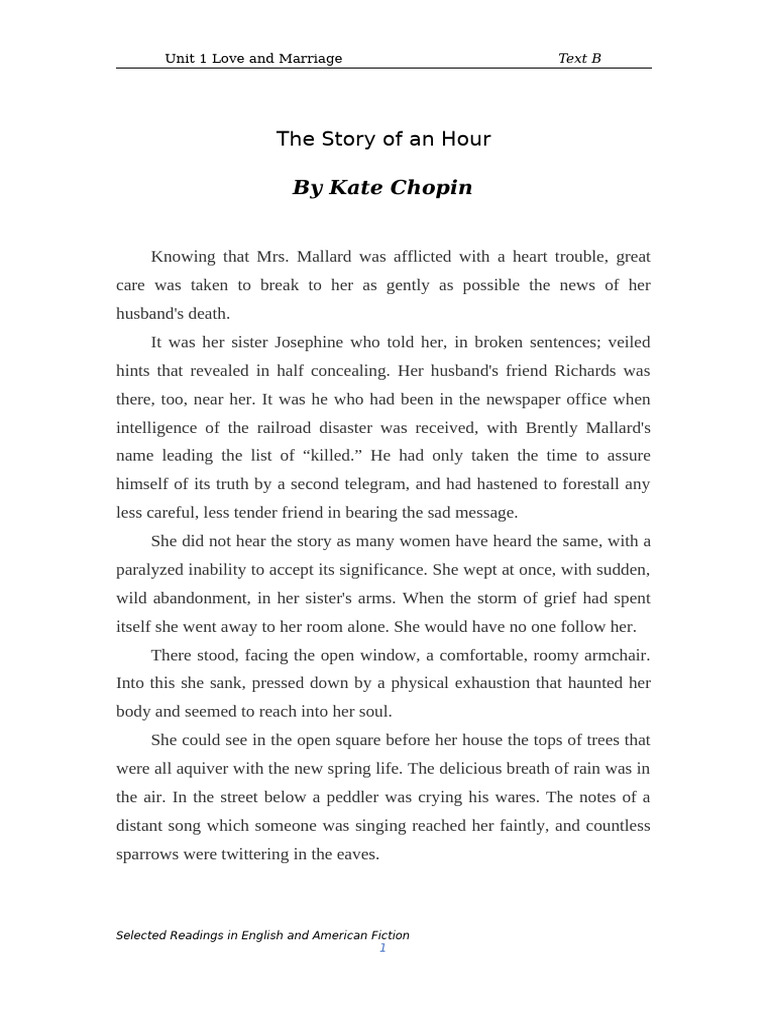Unit 1 Text B The - Story - of - An - Hour | PDF