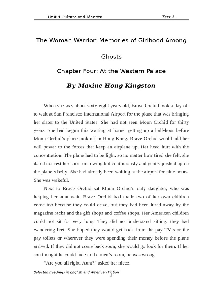 Unit 4 Text A Shortened The Woman Warrior | PDF