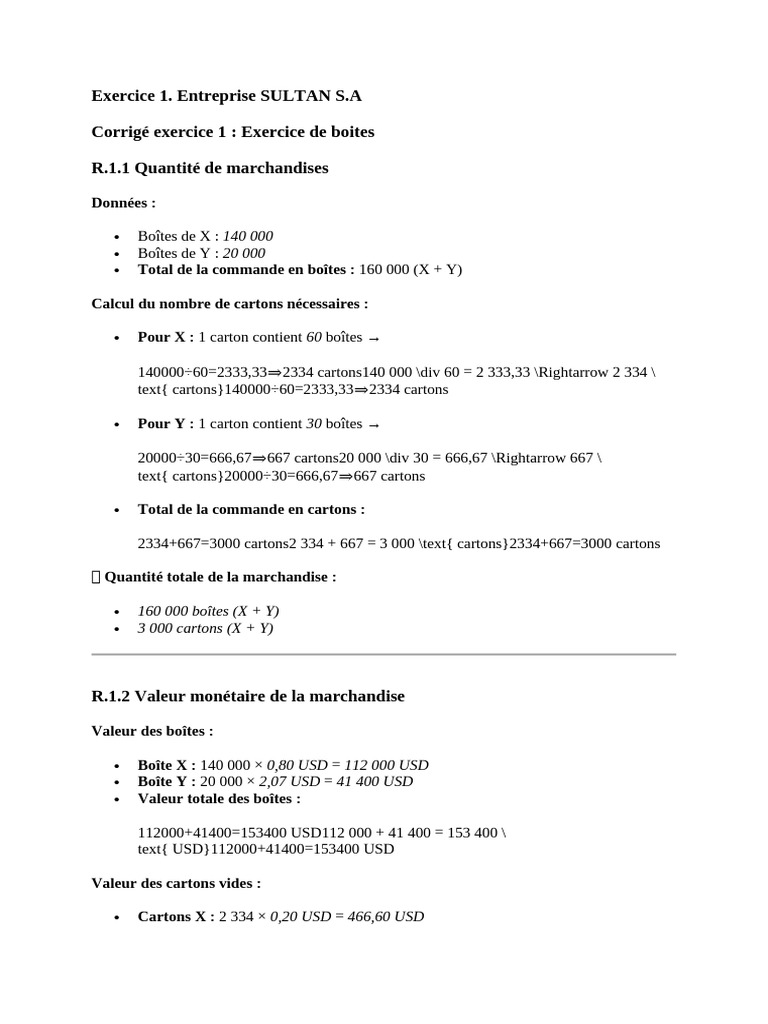 Calcul des palettes pour SULTAN S.A | PDF