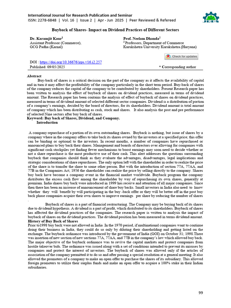 Buyback_of_Shares-_Impact_on_Dividend_Practices_of | PDF | Share Repurchase | Corporations