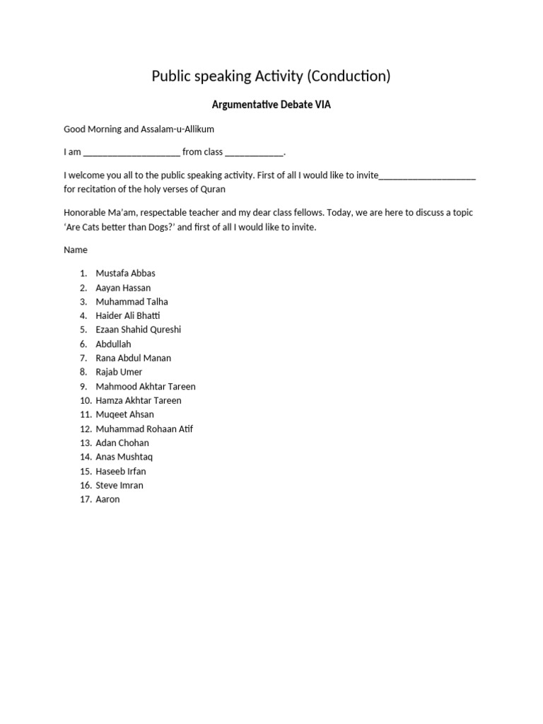 6A Public Speaking Activity | PDF