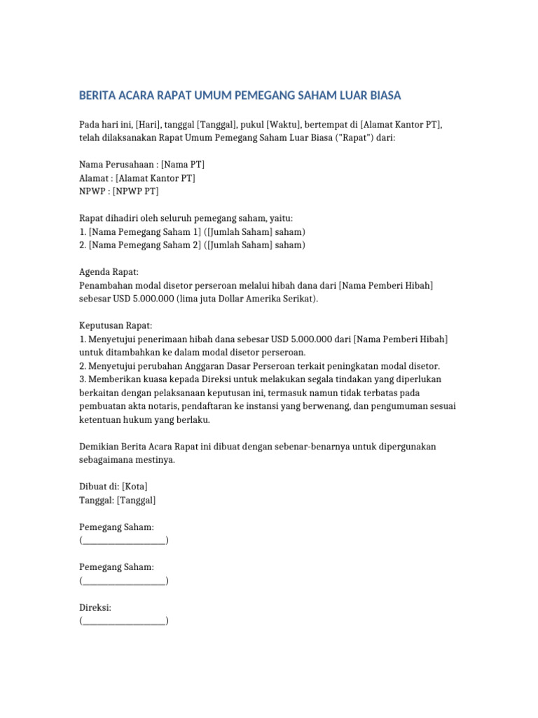 Berita_Acara_RUPS_Penambahan_Modal | PDF