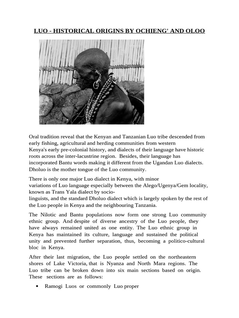Oral Tradition Reveal That The Kenyan and Tanzanian Luo Tribe Descended ...