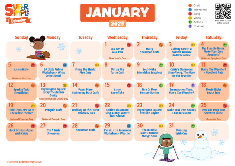 Supersimple Calendar-Printable Jan2025 en | PDF