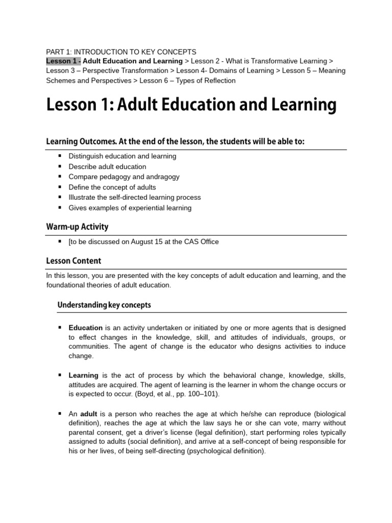 Lesson 1 Introduction To Adult Education | PDF | Learning | Adult Education