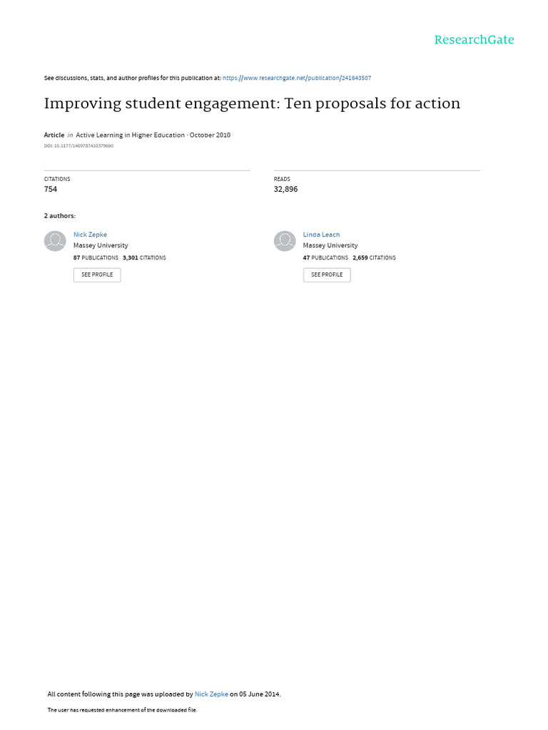 Improving Student Engagement Ten Proposals For Act | PDF | Psychology ...
