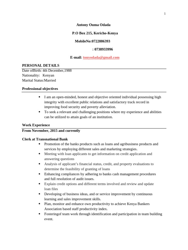 CV - Antony Odada (Program Manager) | PDF | Agriculture | Business