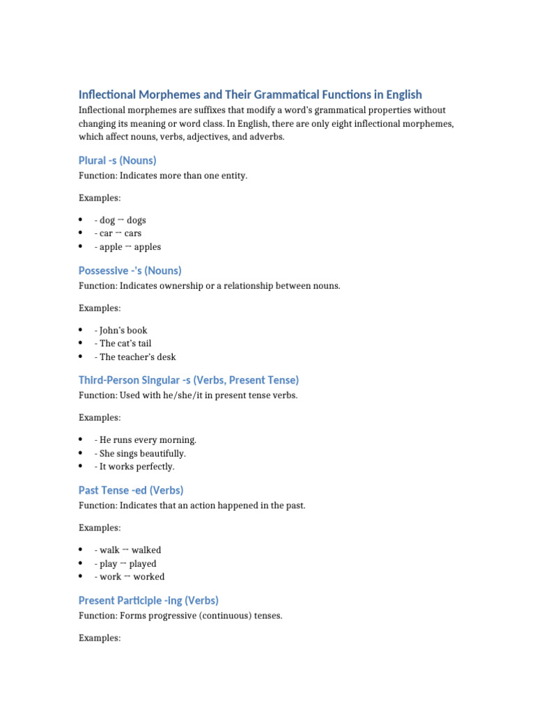 Inflectional Morphemes | PDF | Verb | Grammatical Tense