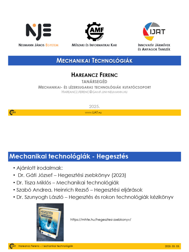 Mechanikai Technológiák 4 - 2025 | PDF