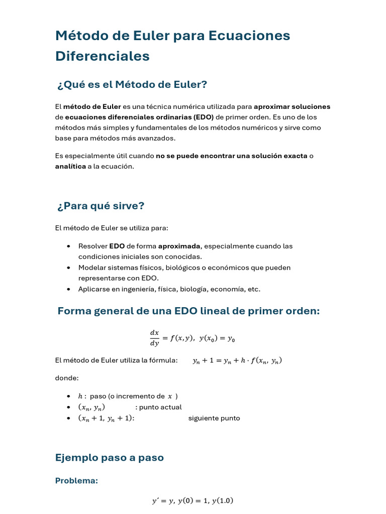 Método de Euler para Ecuaciones Diferenciales | PDF | Ecuaciones ...