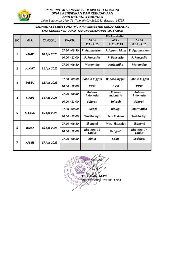 Jadwal SM Genap Xii 2024-2025 - Siswa | PDF